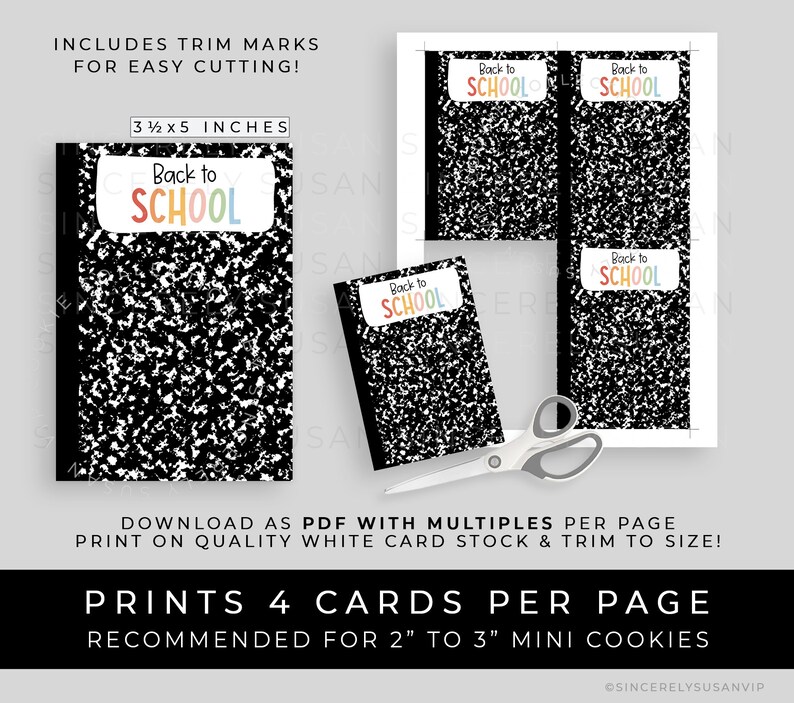 Instant Download Back to School Composition Cookie Card Printable ...