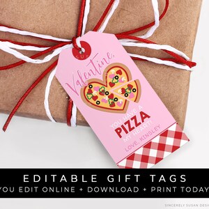 Pink Valentine's Day Pizza Party Favor Tag, Heart Pizza Kids Classroom ...