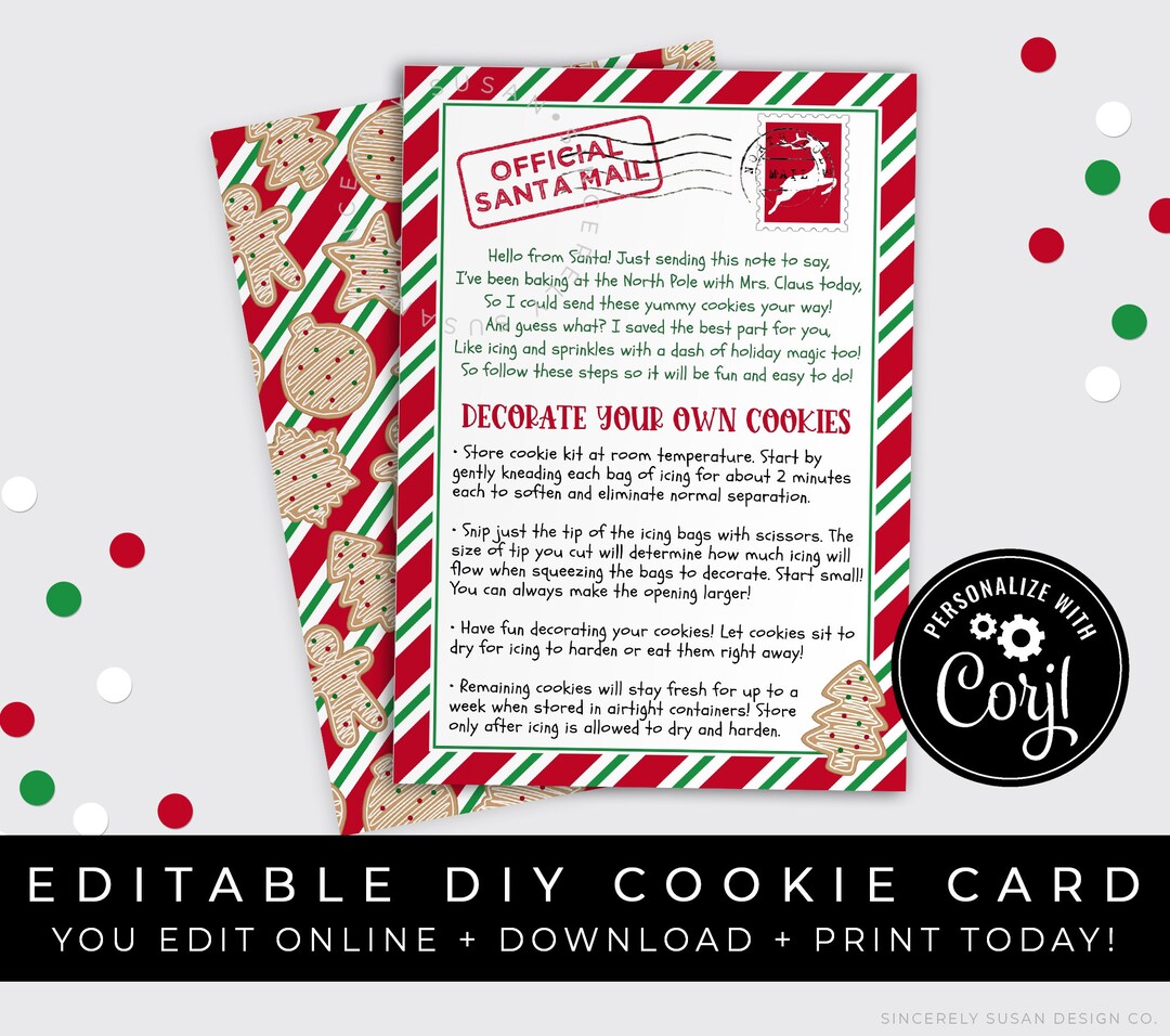 CUSTOMIZABLE Christmas DIY Cookie Decorating Kit Instructions Printable ...