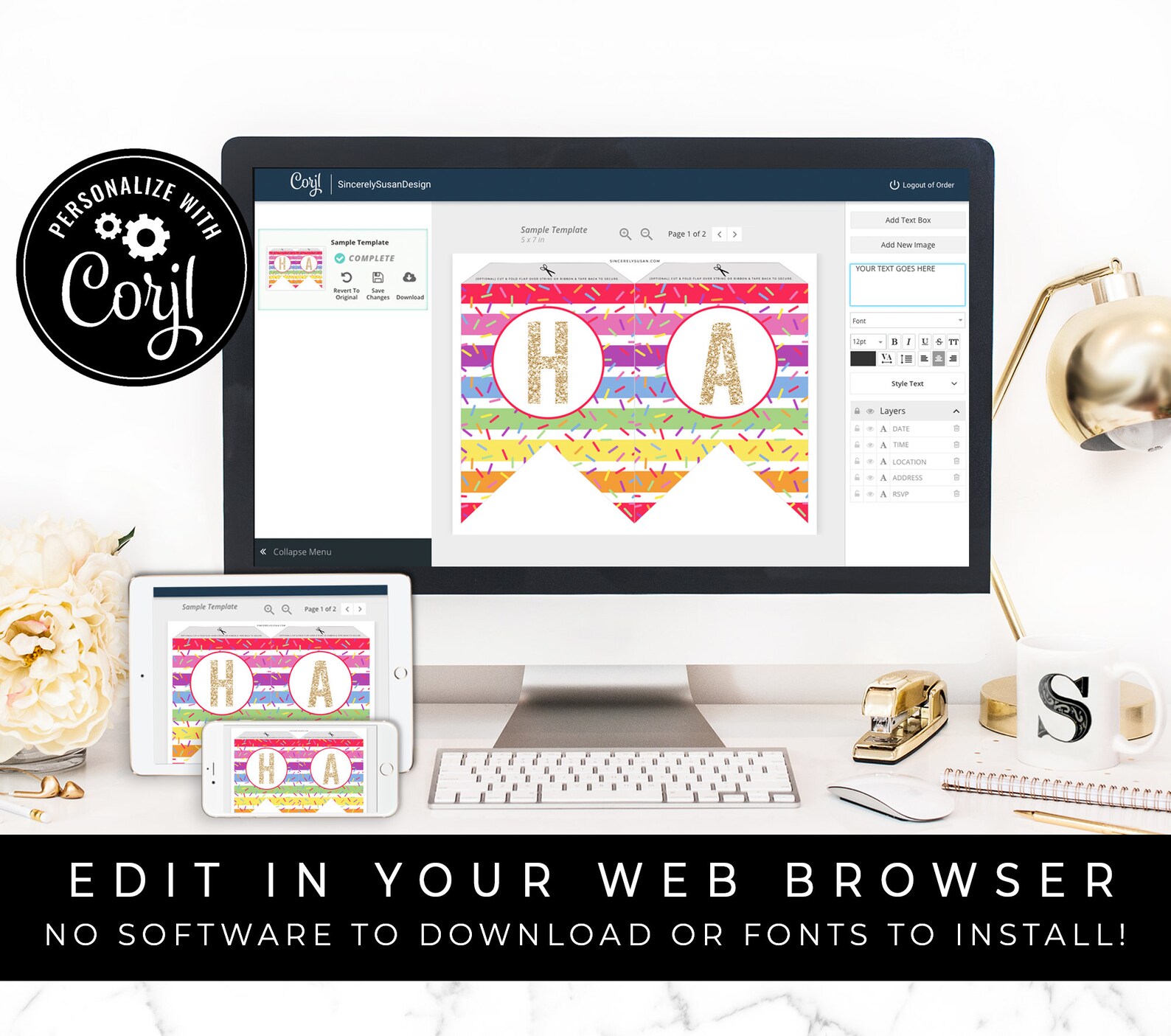 Rainbow Sprinkles Birthday Banner Printable, Rainbow Confetti Glitter ...