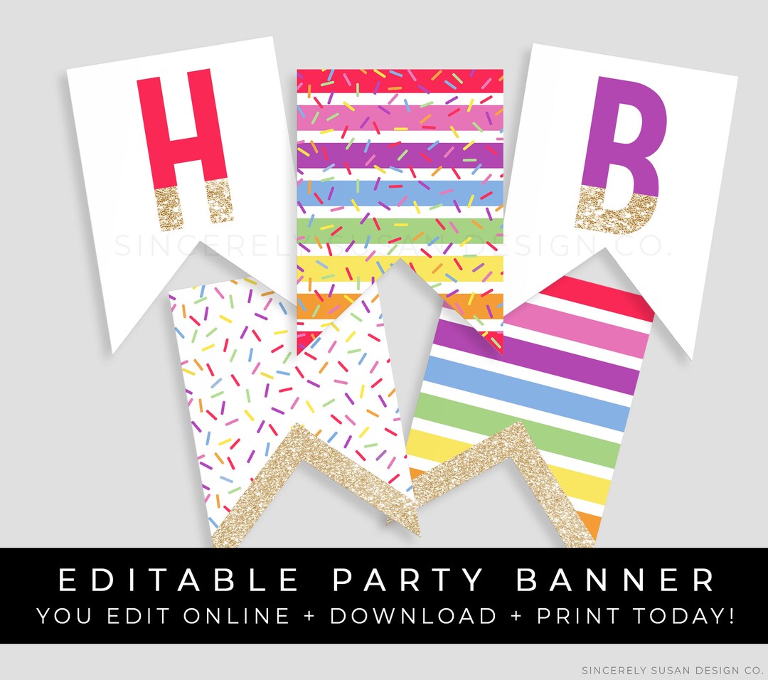 Rainbow Sprinkles Birthday Banner Printable, Rainbow Confetti Glitter ...