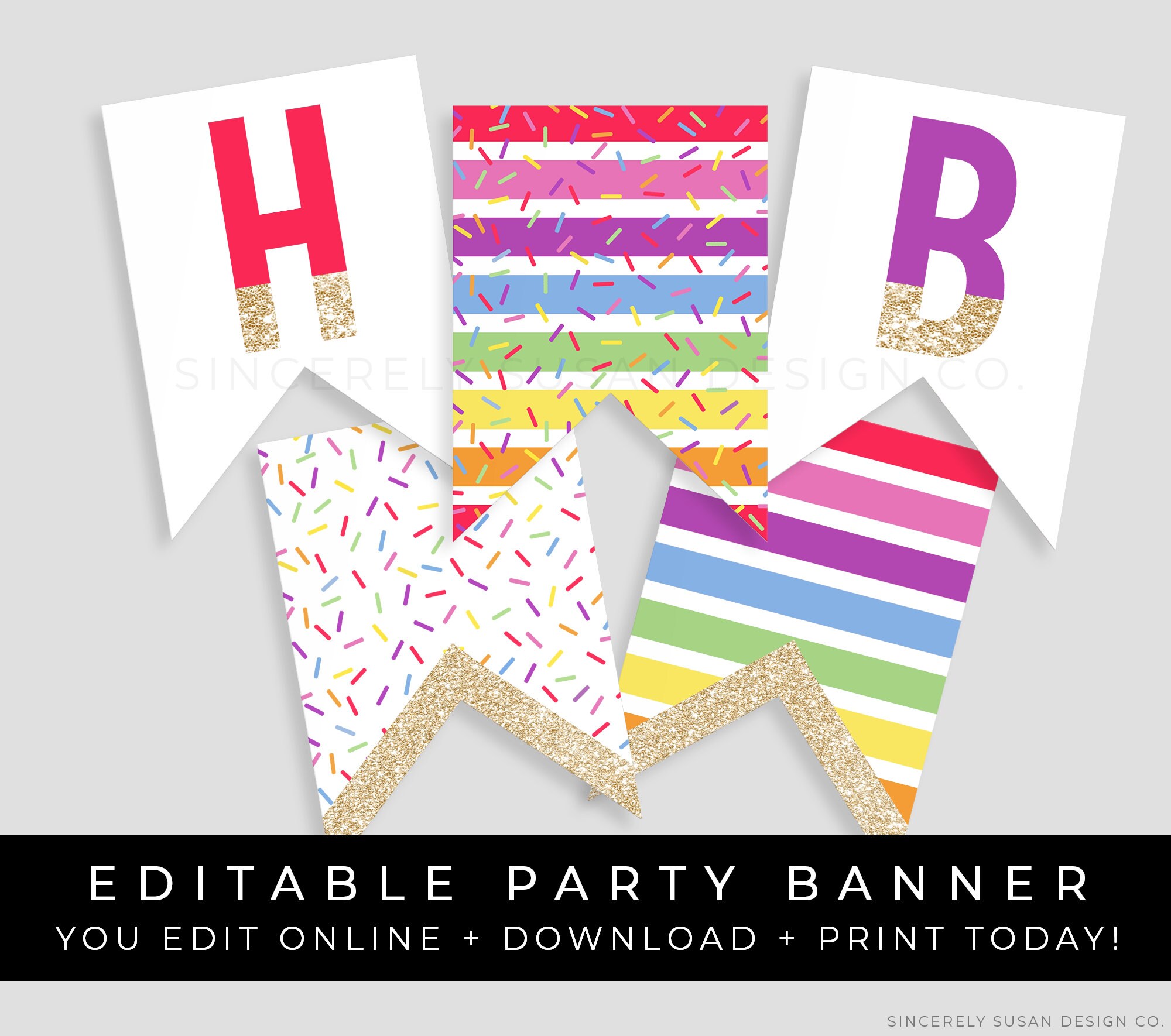 Rainbow Sprinkles Birthday Banner Printable Rainbow Confetti | Etsy