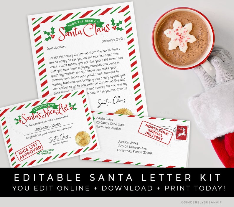 Editable Letter From Santa Kit Holiday Printable Personalized - Etsy