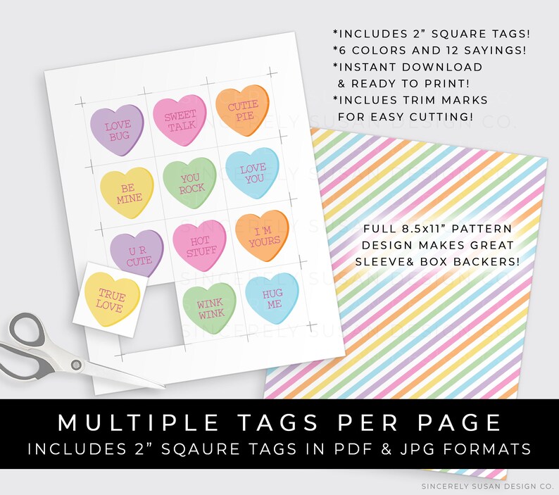 Instant Download Valentine's Day Cookie Tag, Printable Rainbow Candy ...