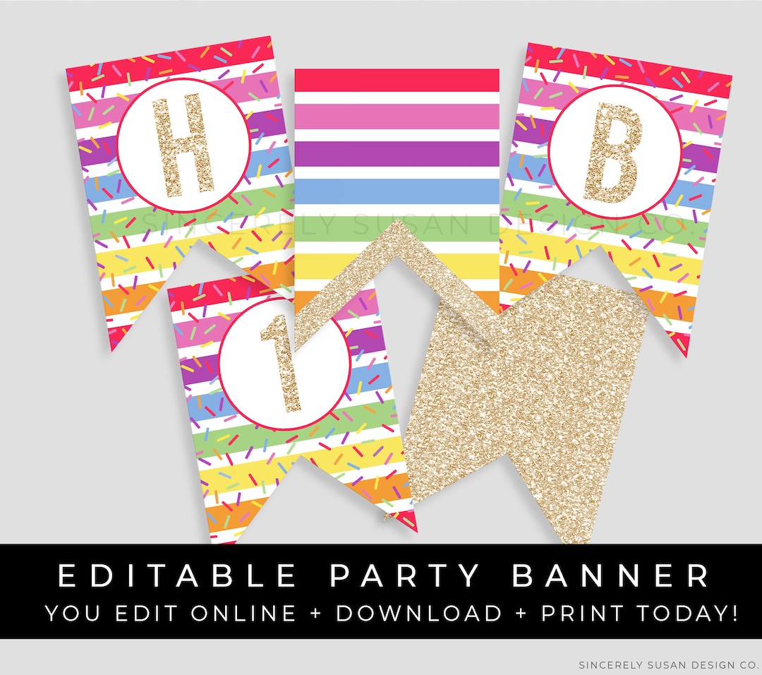 Rainbow Sprinkles Birthday Banner Printable, Rainbow Confetti Glitter ...