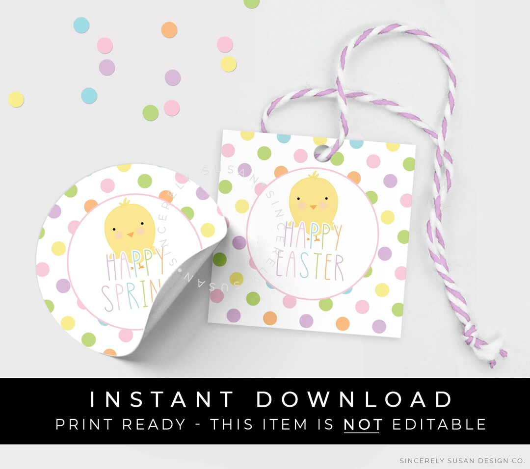 Instant Download Happy Easter Chick Cookie Tag or Sticker, Pastel Happy ...