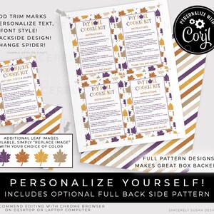 CUSTOMIZABLE Fall DIY Cookie Kit Instructions Printable Card, Fall ...