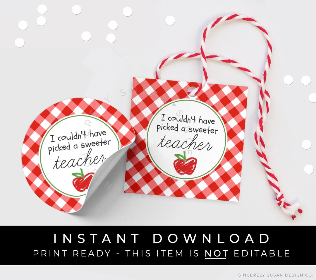 Instant Download Teacher Apple Back to School Tag, First Day of School ...