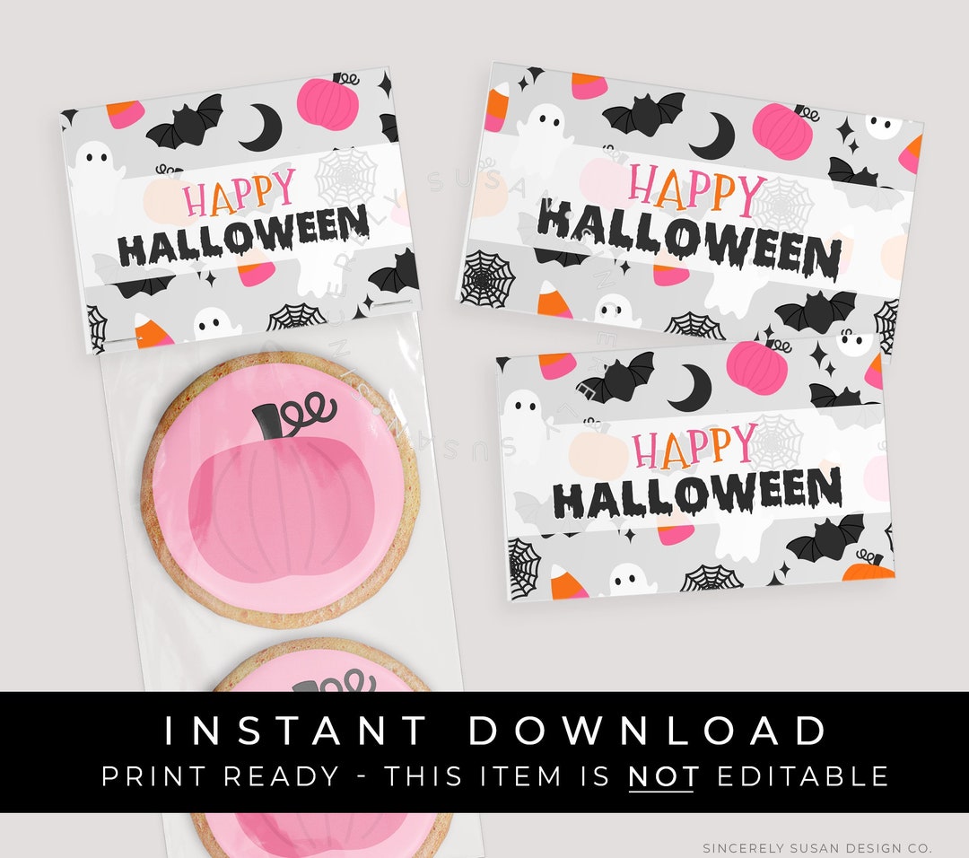 Instant Download Pink Happy Halloween Treat Bag Topper, Spooky Sweet ...