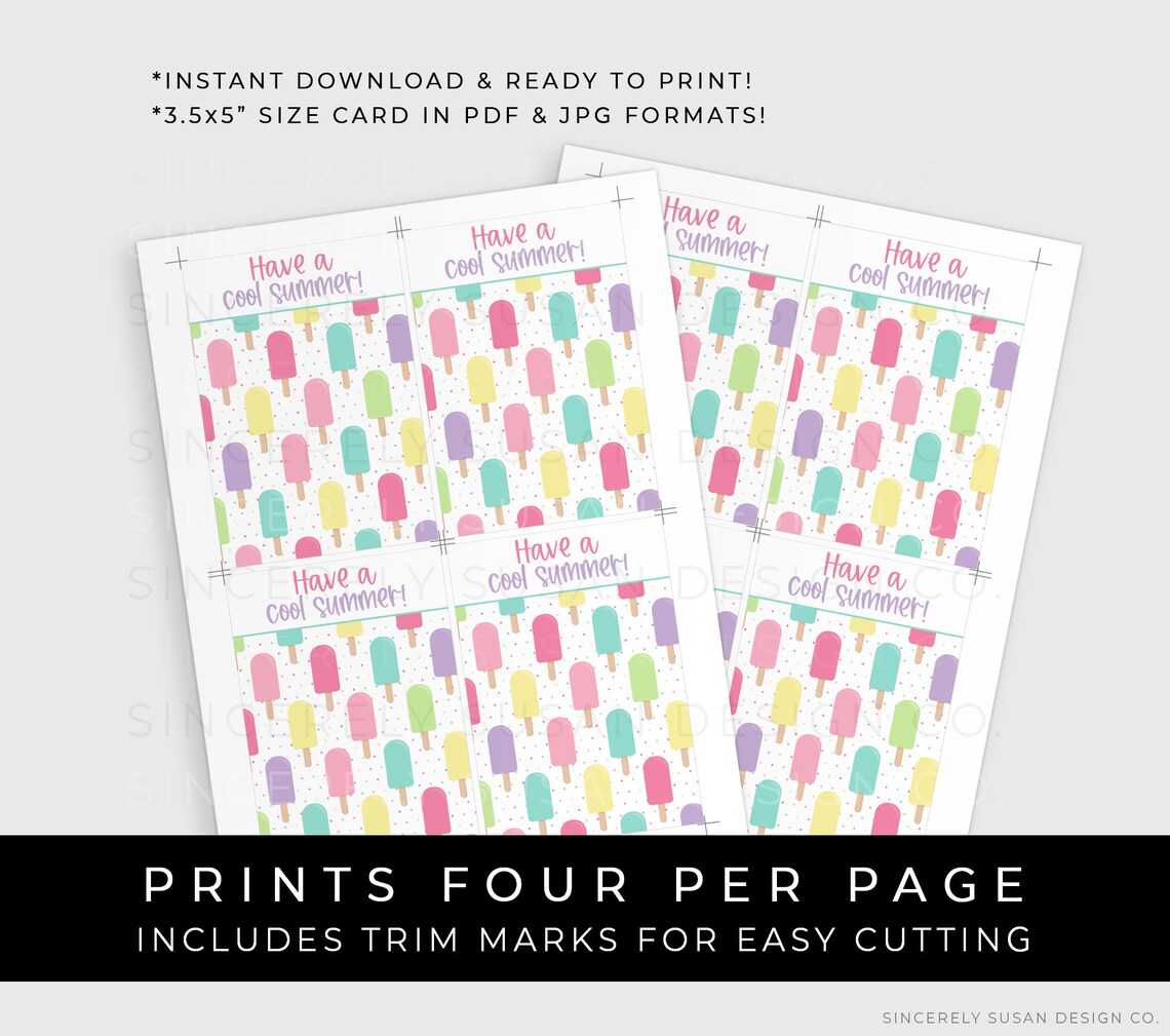 Instant Download Popsicle Cookie Card Printable, Have A Cool Summer ...