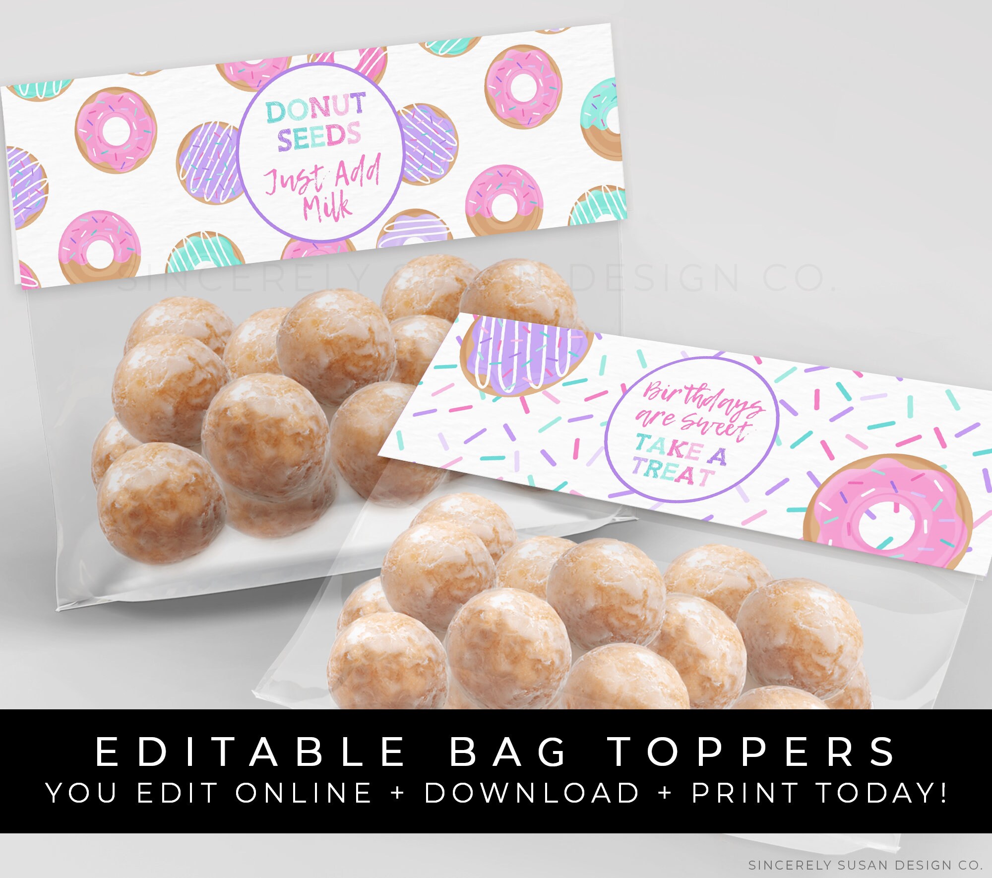 Donut Birthday Favor Treat Bag Toppers Printable Party | Etsy
