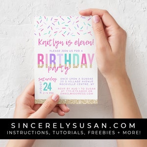 Sprinkles Birthday Invitation Ice Cream Confetti Rainbow Birthday Pink ...