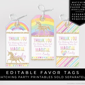 Magical Unicorn Rainbow Birthday Party Favor Treat Bag Topper Hearts ...