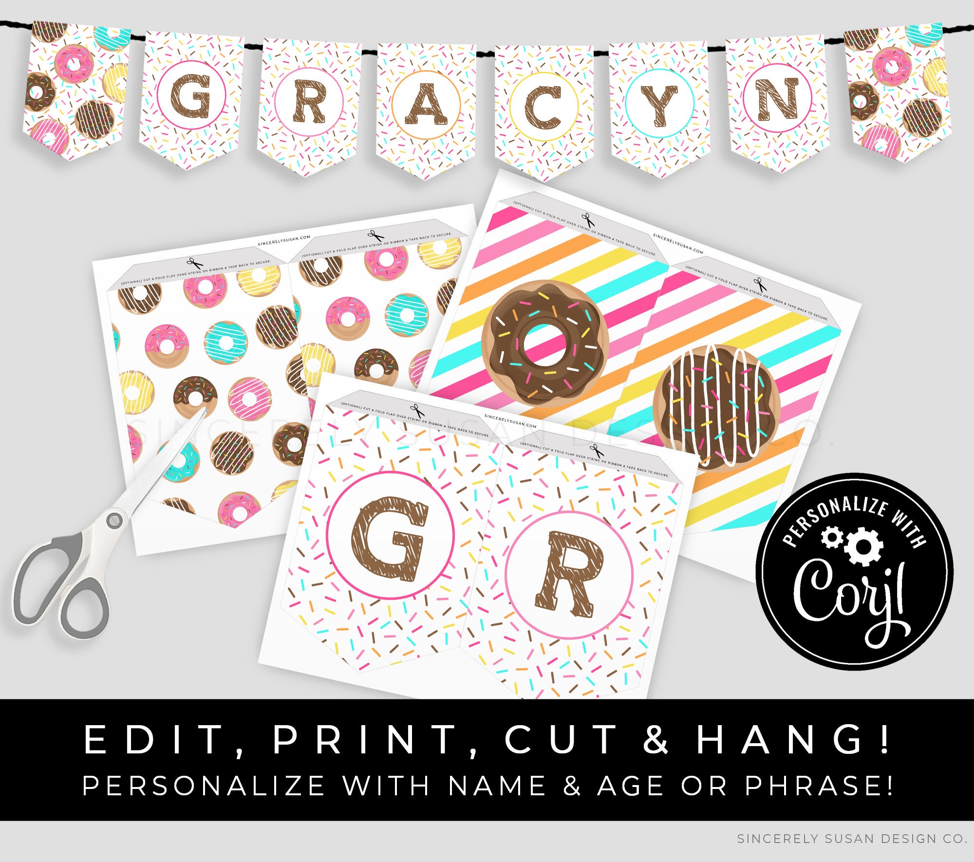 Donut Birthday Banner Party Decorations Rainbow Sprinkles | Etsy