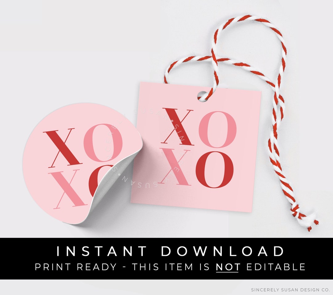 Instant Download XOXO Modern Valentine's Day Cookie Tag, Hugs and ...
