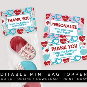 CUSTOMIZABLE Medical Appreciation Thank You Bag Topper, Personalized ...