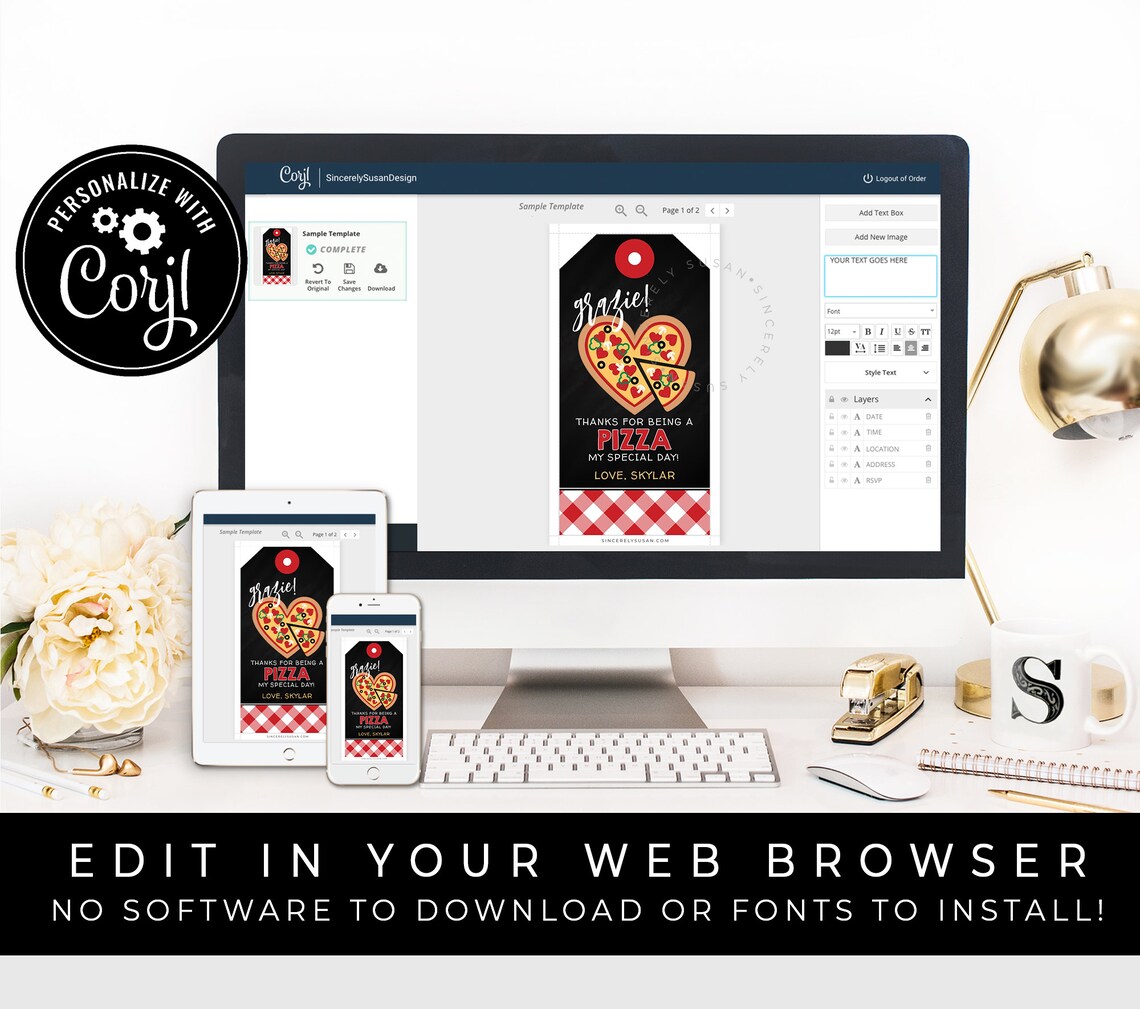 Valentine Pizza Party Favor Tag, Heart Pizza Thank You Tag Grazie ...