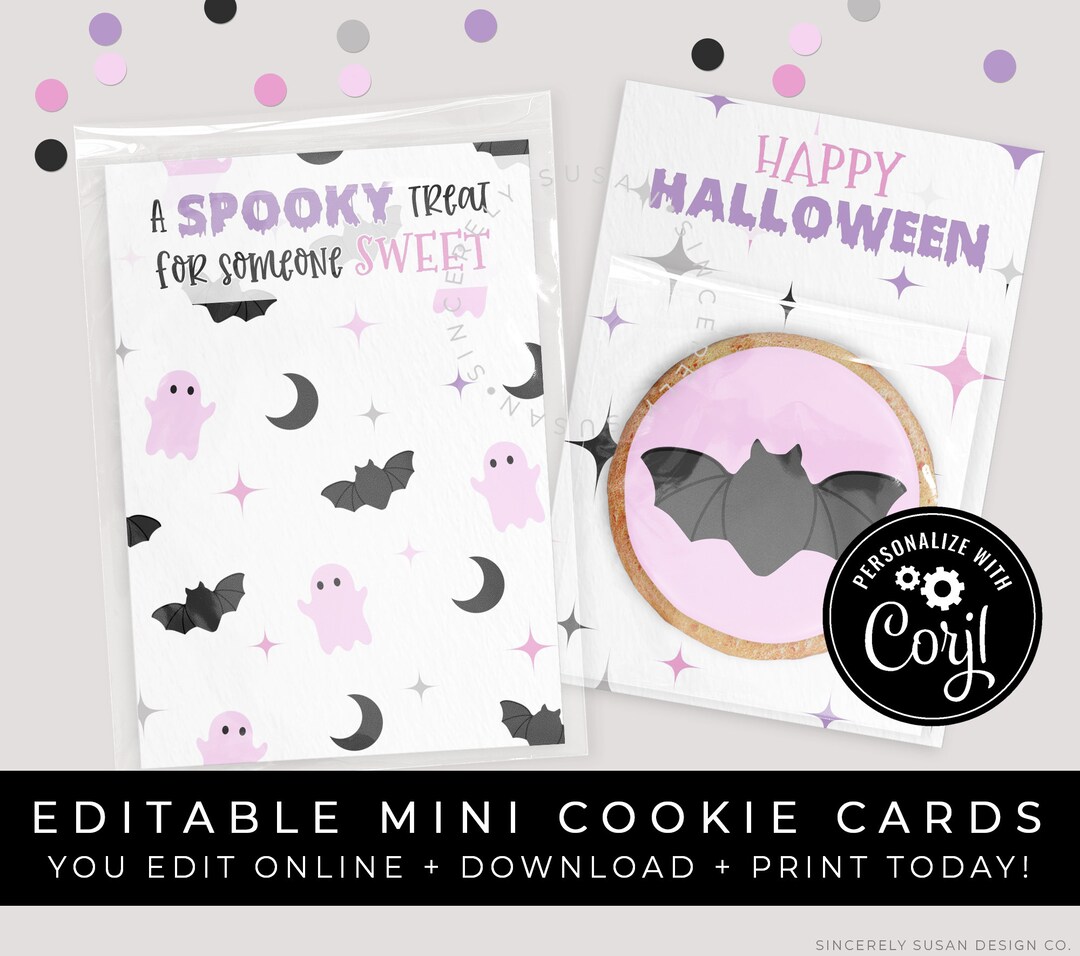 CUSTOMIZABLE Happy Halloween Cookie Card Printable, Purple Pink ...