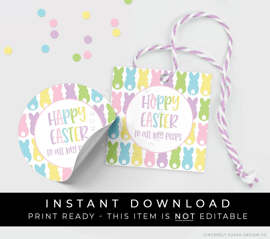Instant Download Happy Easter Bunny Cookie Tag or Sticker, Pastel ...