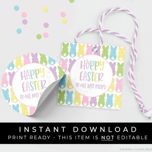 Instant Download Happy Easter Bunny Cookie Tag or Sticker, Pastel ...