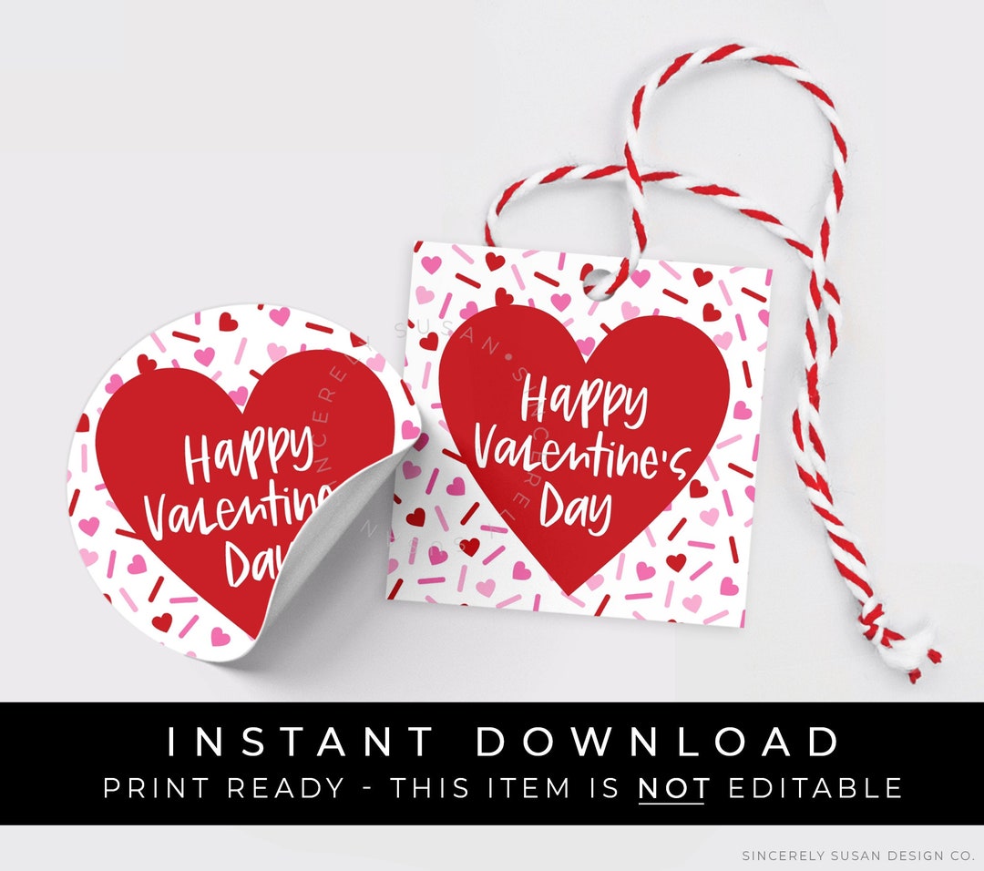 Instant Download Happy Valentine's Day Cookie Tag, Red Pink Heart ...