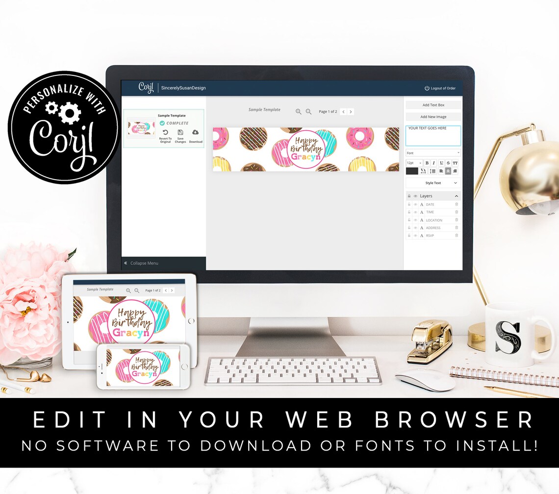 Printable Donut Water Bottle Labels Rainbow Sprinkles Birthday Party ...