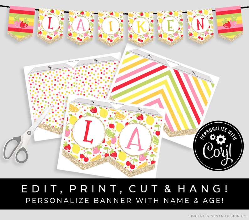Tutti Frutti Birthday Banner Printable Strawberry Fruit Party ...