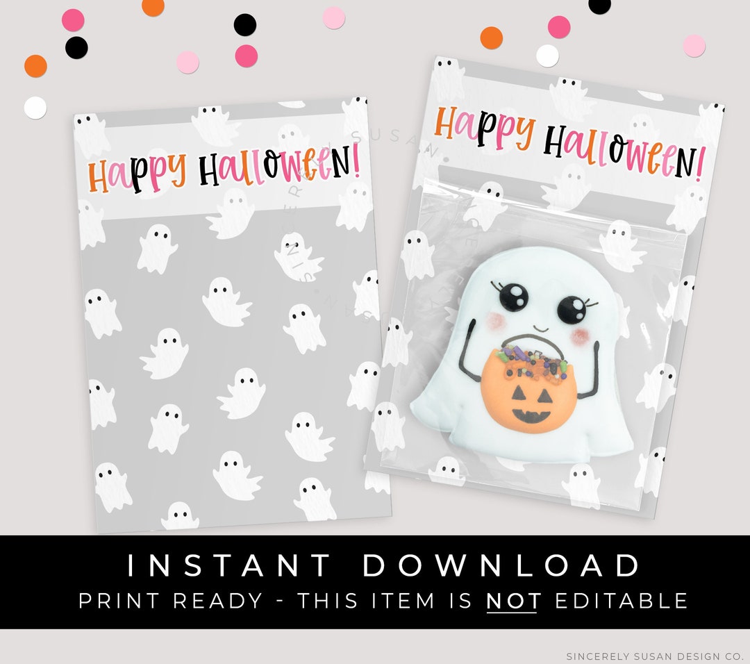 Instant Download Pink Halloween Ghost Cookie Card Printable, Happy ...