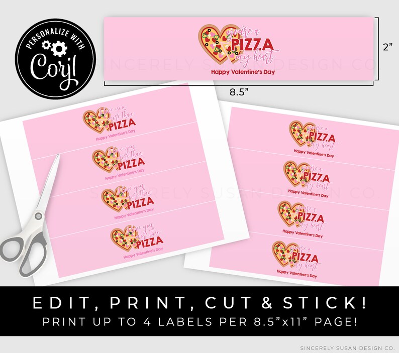 Valentine Pizza Water Bottle Labels Personalized Pizza My Heart ...