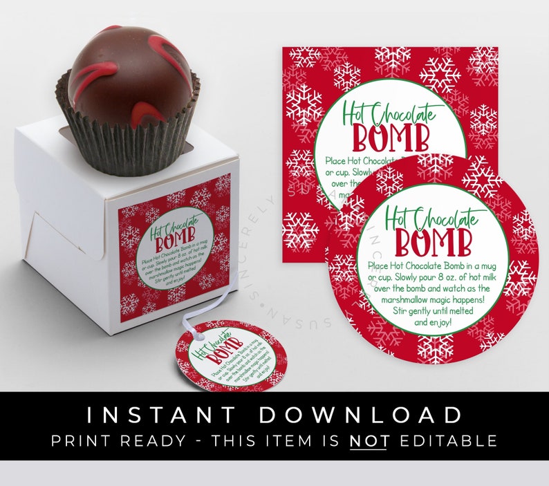 Instant Download Holiday Hot Chocolate Bomb Tag Printable Red - Etsy
