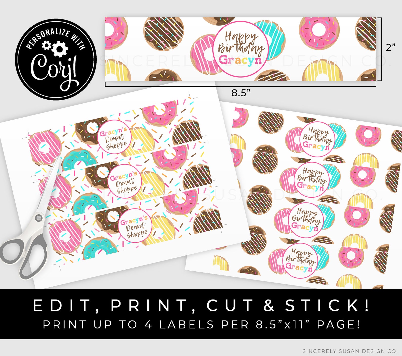 Printable Donut Water Bottle Labels Rainbow Sprinkles Birthday | Etsy