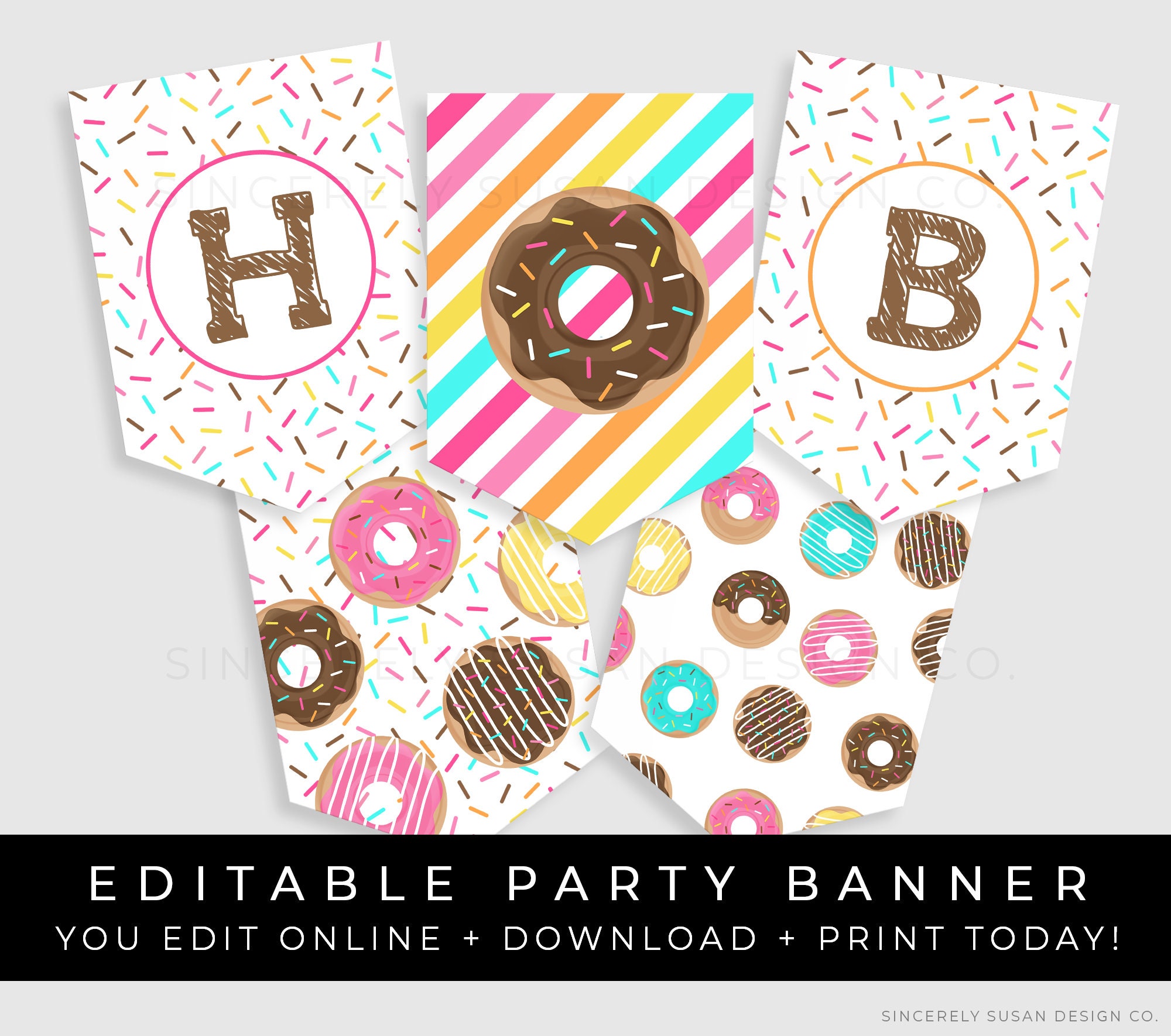 Donut Birthday Banner Party Decorations Rainbow Sprinkles | Etsy