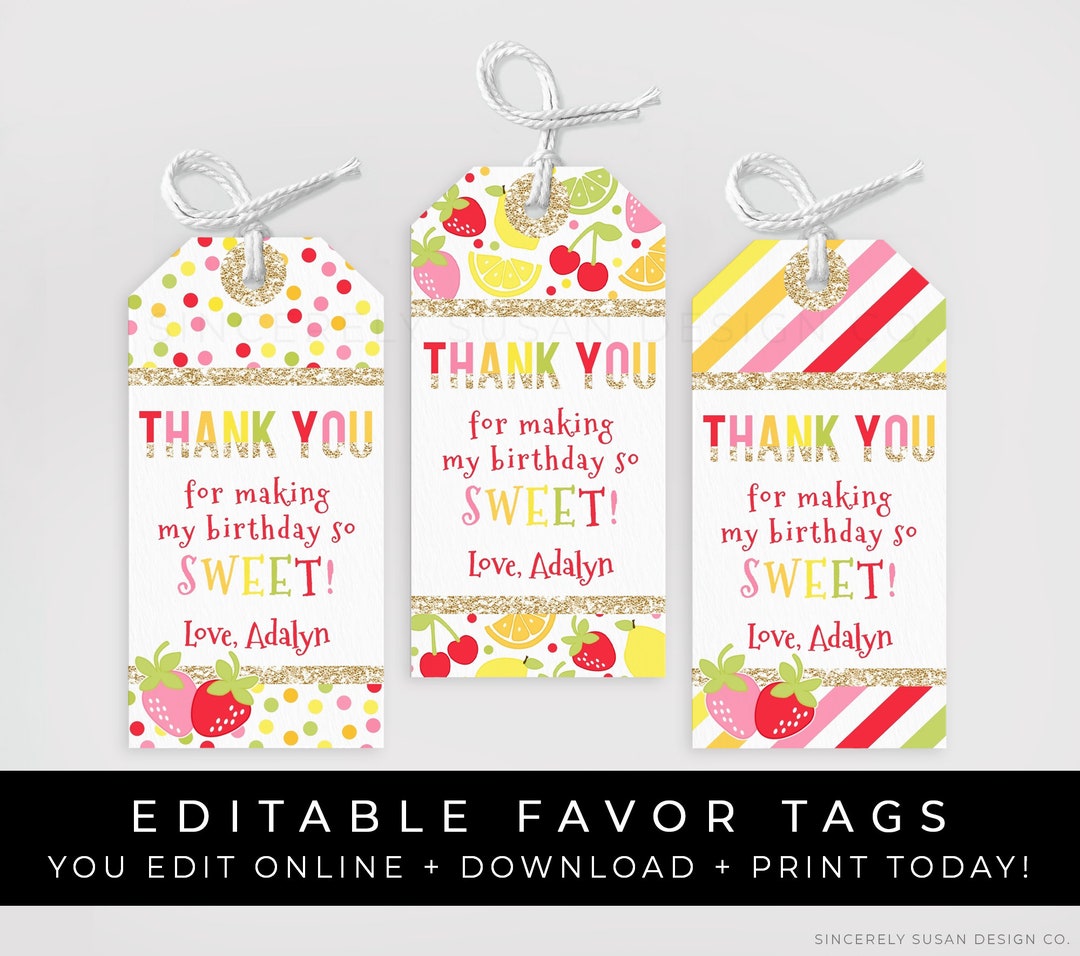 Tutti Frutti Birthday Favor Tag Printable Thank You Treat Bag Gift Tags ...