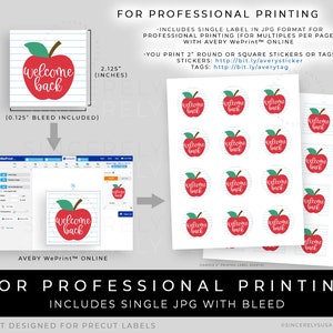 Instant Download Apple Welcome Back to School Teacher Gift Tag ...