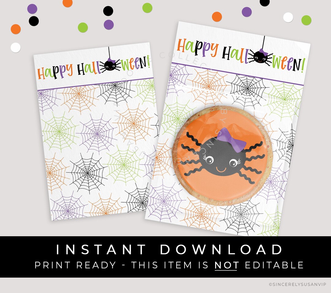 Instant Download Happy Halloween Spider Cookie Card Printable, Purple ...