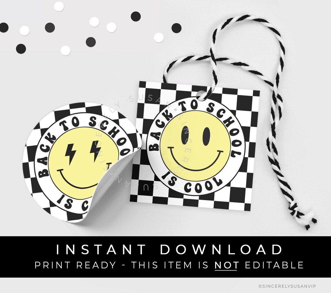 Instant Download Back to School is COOL Smiley Face Cookie Tag, Groovy ...