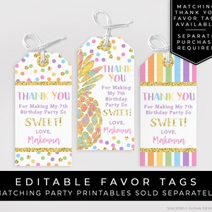 Pineapple Birthday Cupcake Toppers Rainbow Party Decorations Printable ...