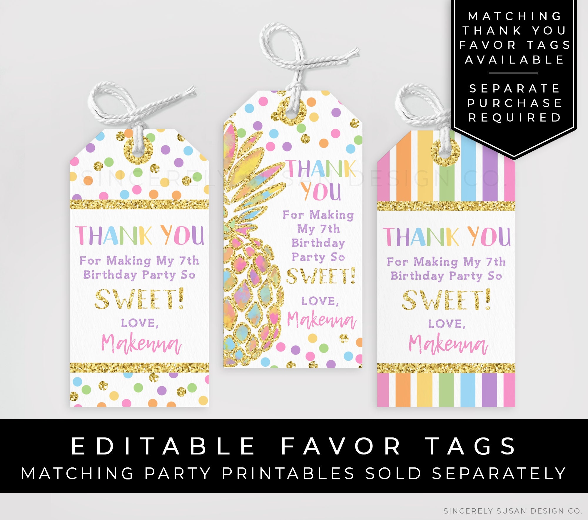 Pineapple Birthday Cupcake Toppers Rainbow Party Decorations | Etsy