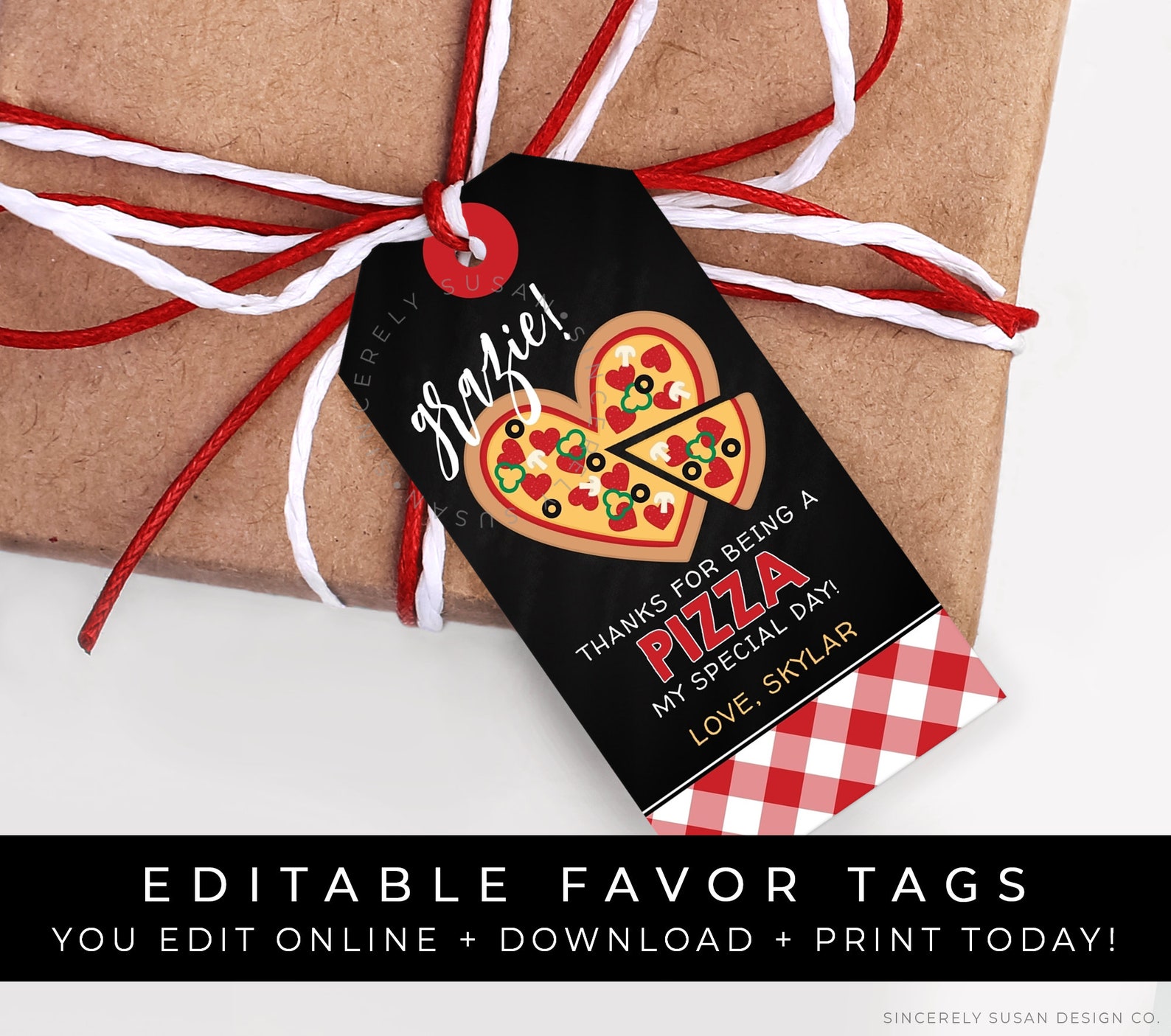 Valentine Pizza Party Favor Tag Heart Pizza Thank You Tag | Etsy