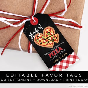 Valentine Pizza Party Favor Tag, Heart Pizza Thank You Tag Grazie ...