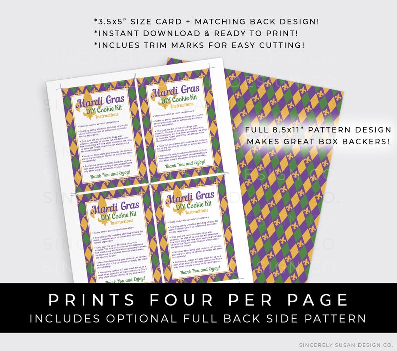 Instant Download Mardi Gras DIY Cookie Kit Instructions - Etsy