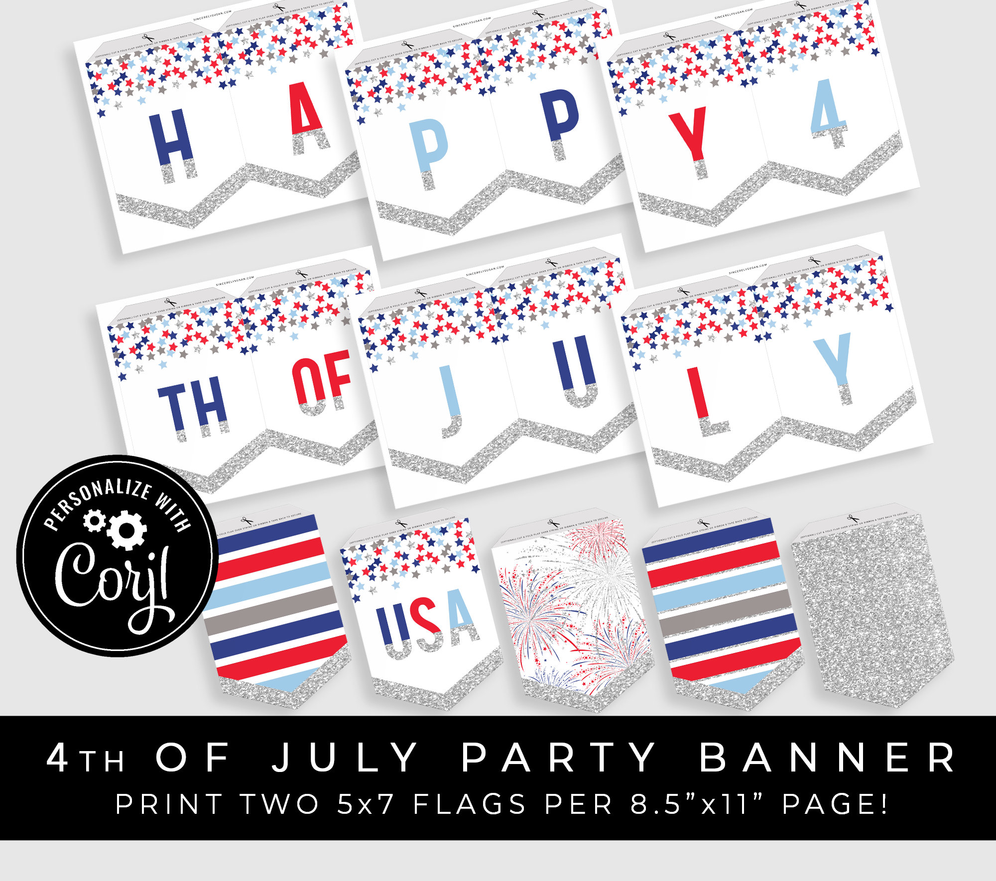 Happy 4th of July Banner Printable Party Decorations | Etsy