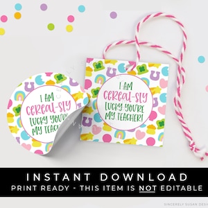 Instant Download Lucky Cereal Tag, Back to School Teacher Gift Tag ...