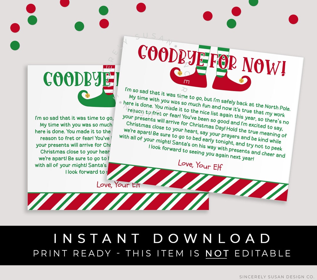 Instant Download Elf Goodbye Letter Printable, Christmas Mini Elf ...