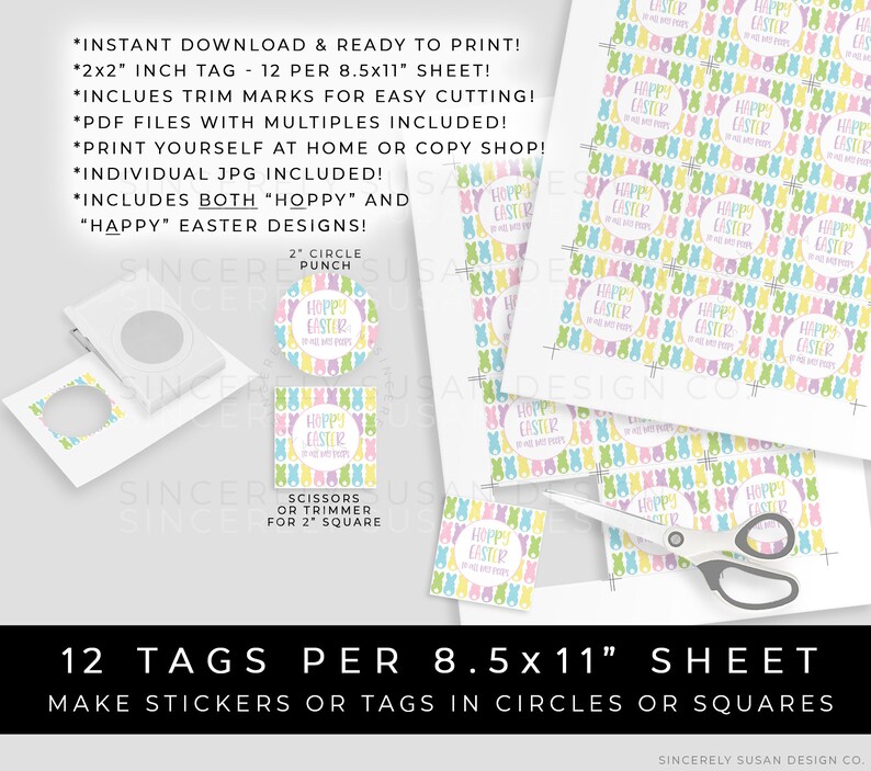 Instant Download Happy Easter Bunny Cookie Tag or Sticker - Etsy