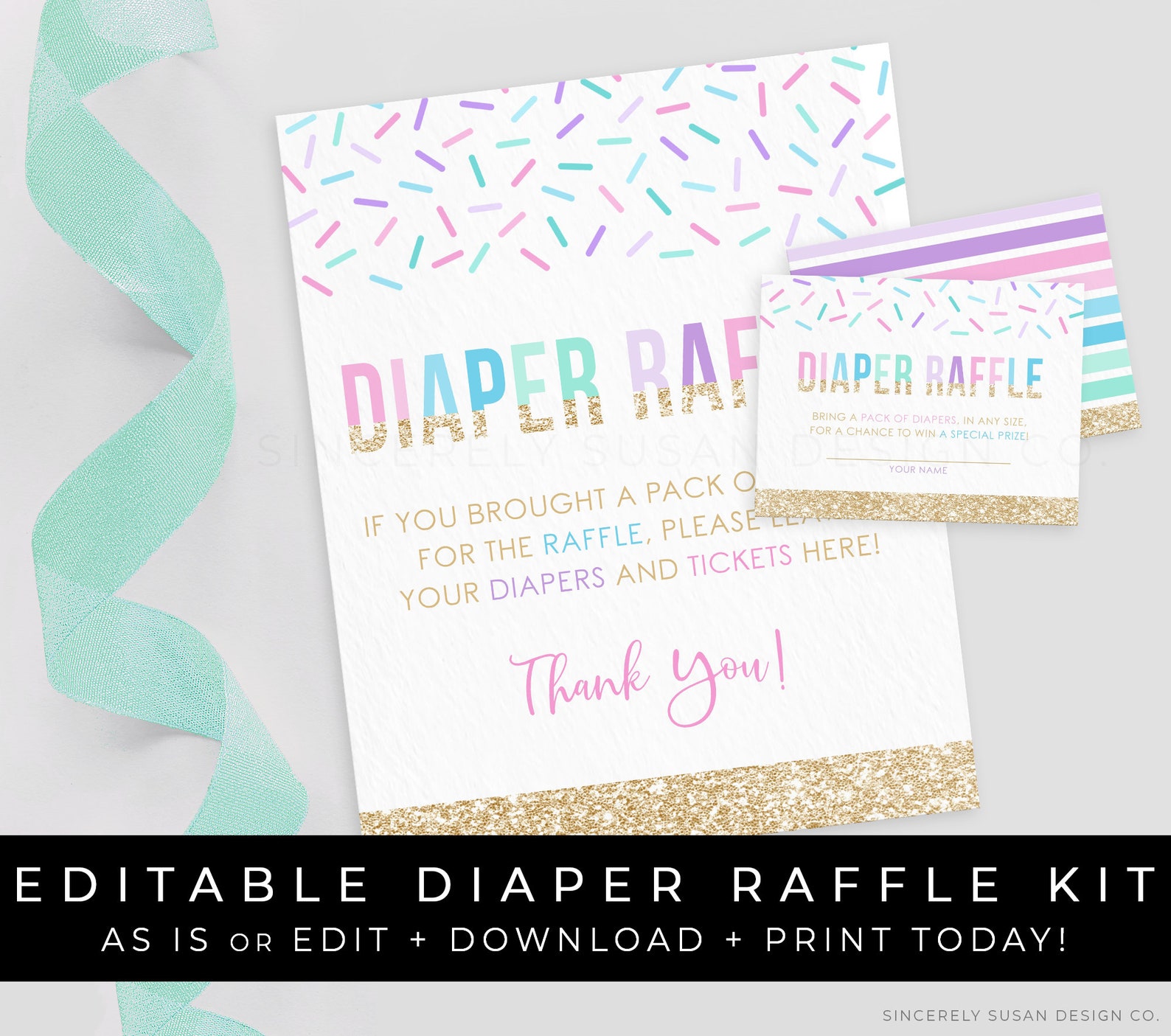 Sprinkles Diaper Raffle Sign & Ticket Insert Card for Invitation Boy ...