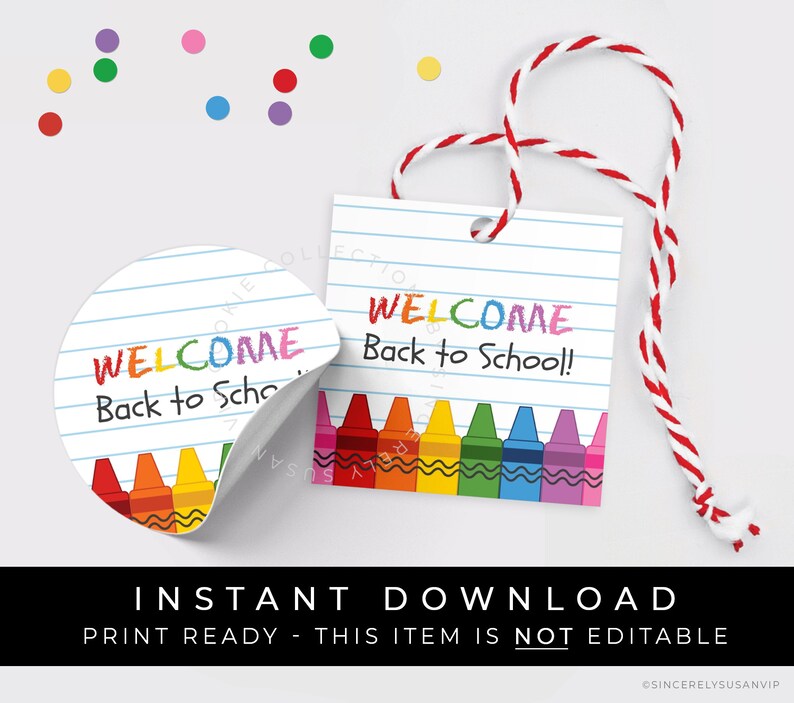 Instant Download Crayons Welcome Back to School Printable Tag - Etsy