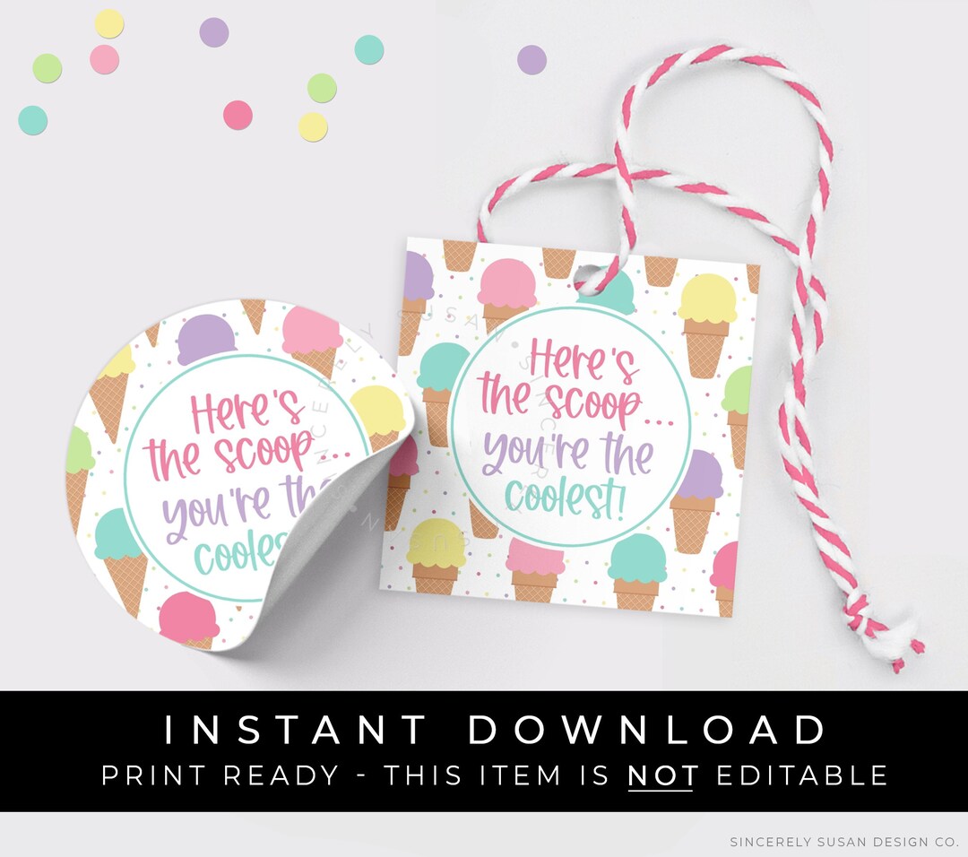 Instant Download You're the Coolest Ice Cream Cookie Tag, Here's the ...