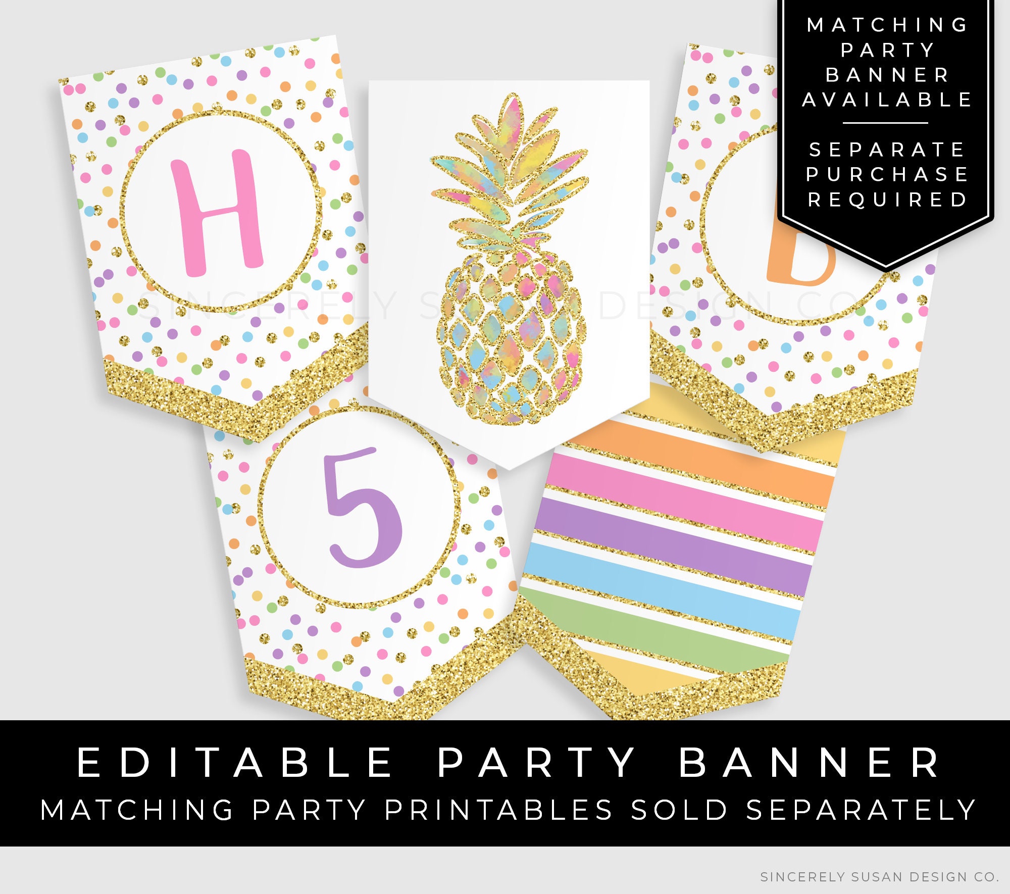 Pineapple Birthday Cupcake Toppers Rainbow Party Decorations | Etsy