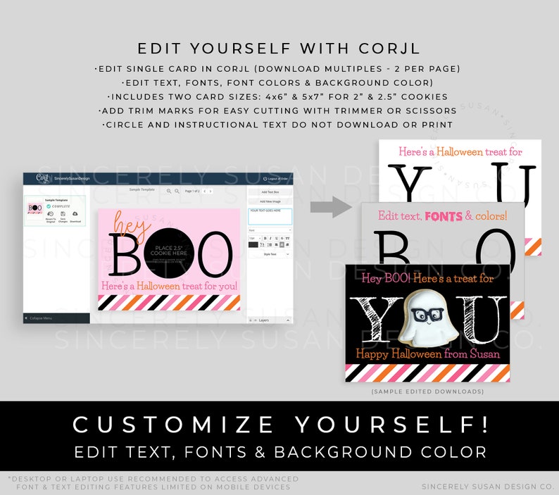 CUSTOMIZABLE Pink Halloween Hey BOO Ghost Mini Cookie Cards, Happy ...